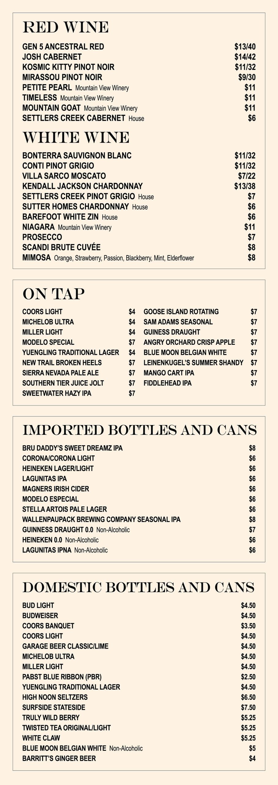 Drink Menu - Vault636 | East Stroudsburg PA